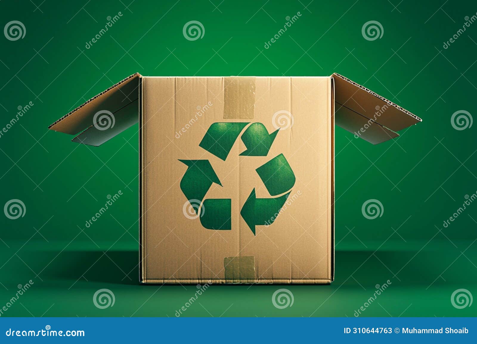 Cardboard Box with Recycling Emblem on Green Backdrop, Sustainable ...