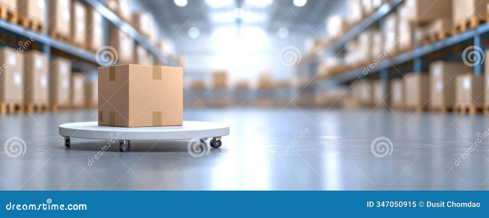Cardboard Box on Rotating Platform in Warehouse Setting, Showcasing ...