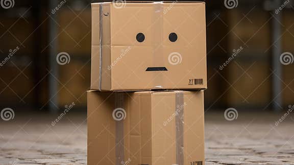A Cardboard Box with a Sad Face on it. Generative AI Image. Stock ...