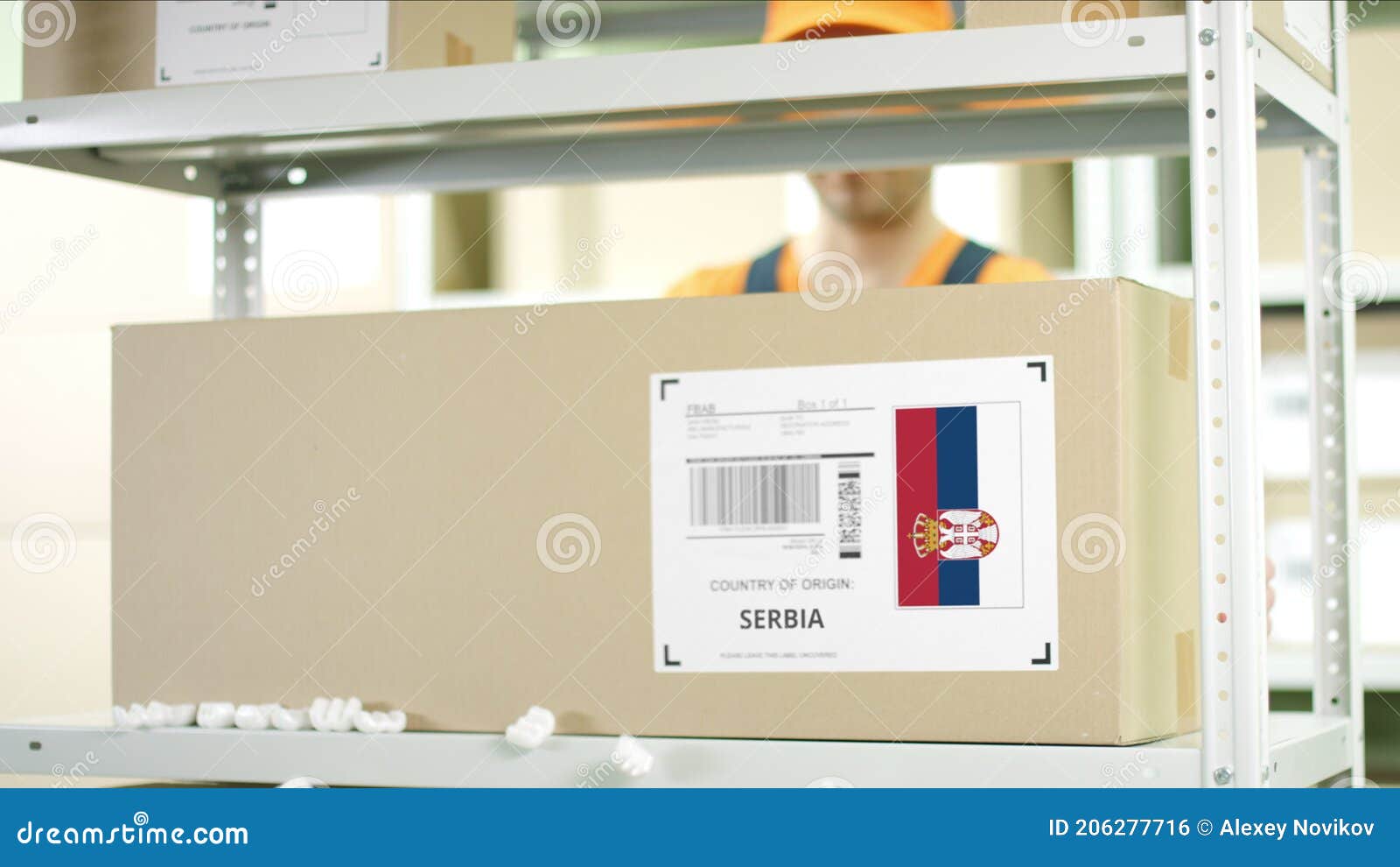 Cardboard Box from Serbia and Warehouse Worker Stock Photo - Image of ...