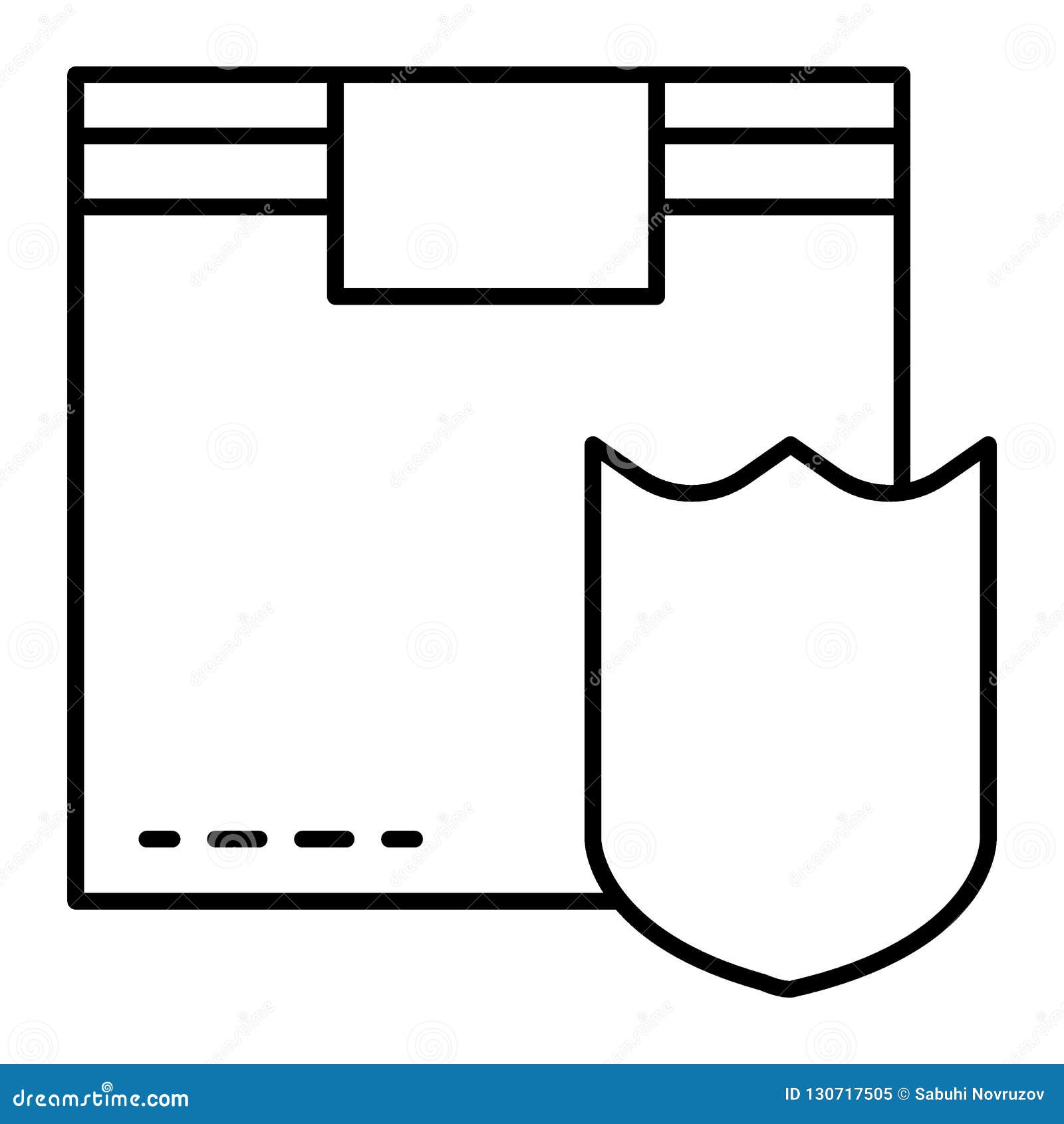 Cardboard Box and Shield Thin Line Icon. Package Box and Shield Vector ...