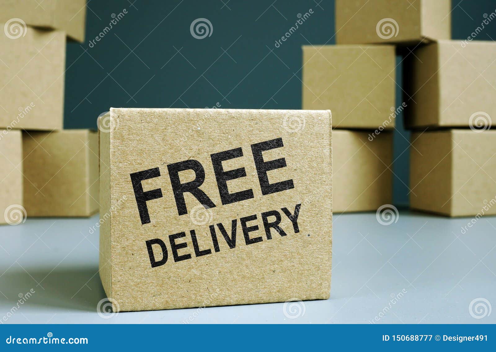 Cardboard Box with Sign Free Delivery Stock Image - Image of side ...