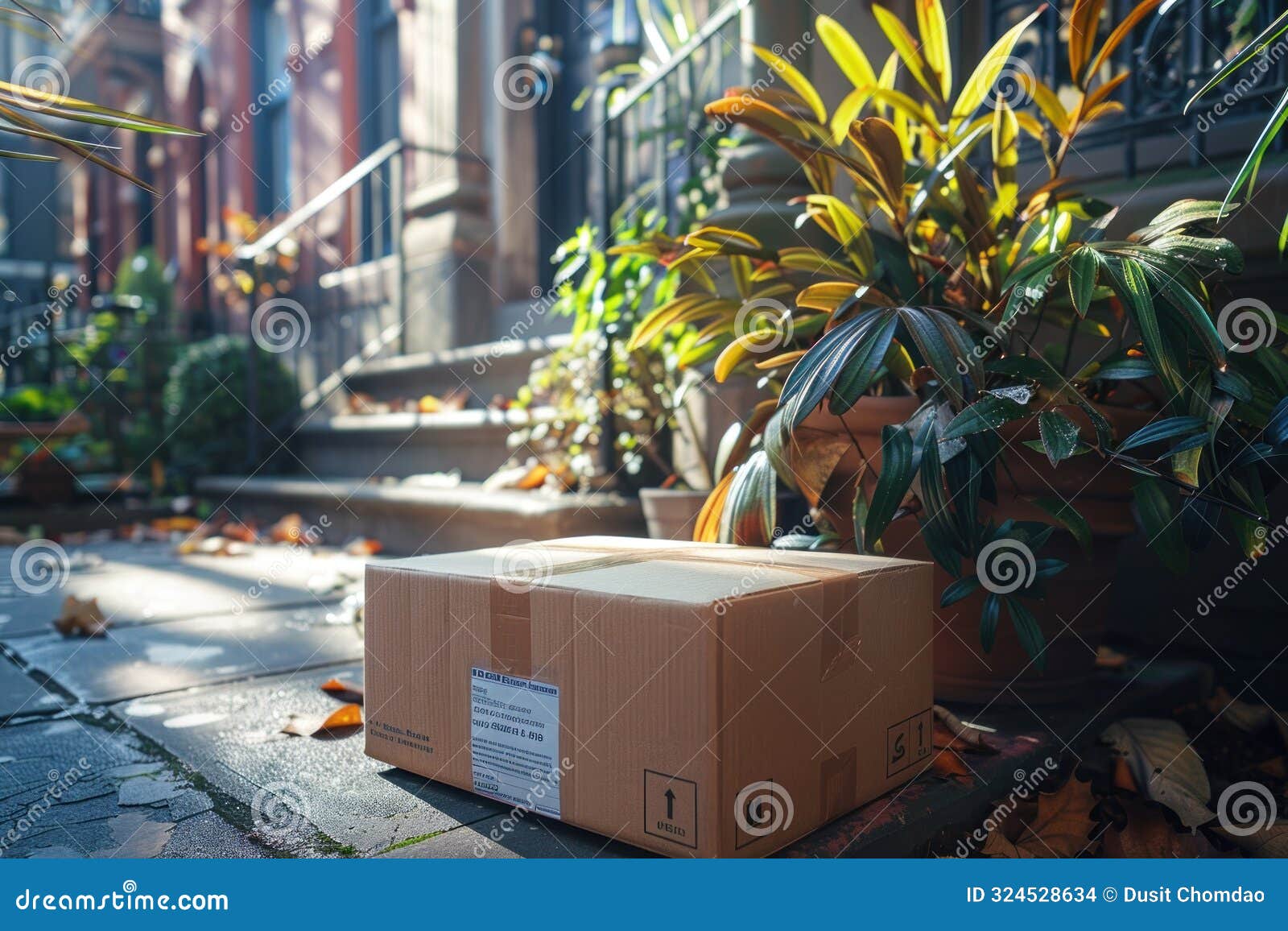 A Cardboard Box is Sitting on a Sidewalk Stock Photo - Image of parcel ...