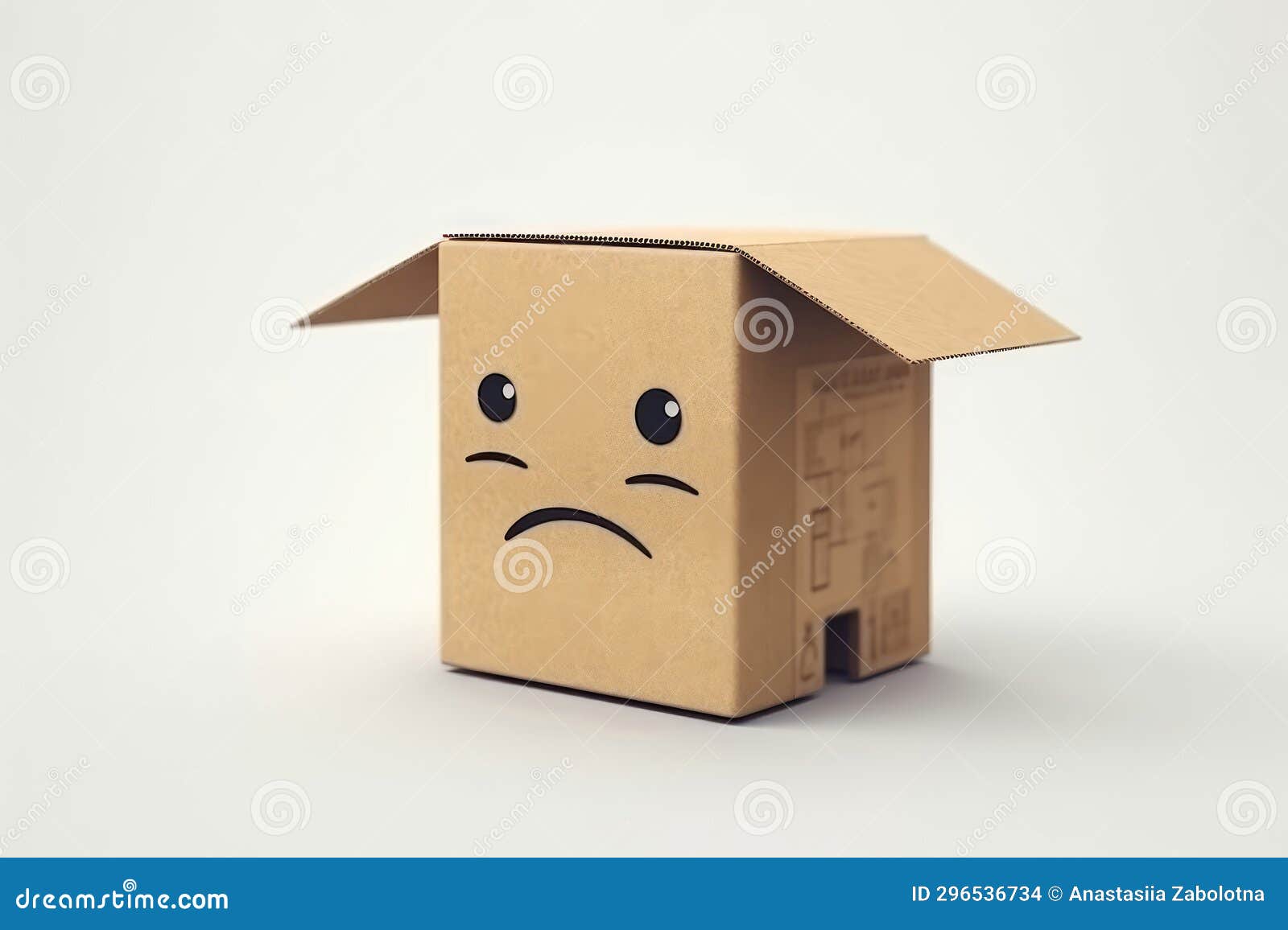Cardboard Box with a Smiley Face, 3D , on White Background. Generative ...