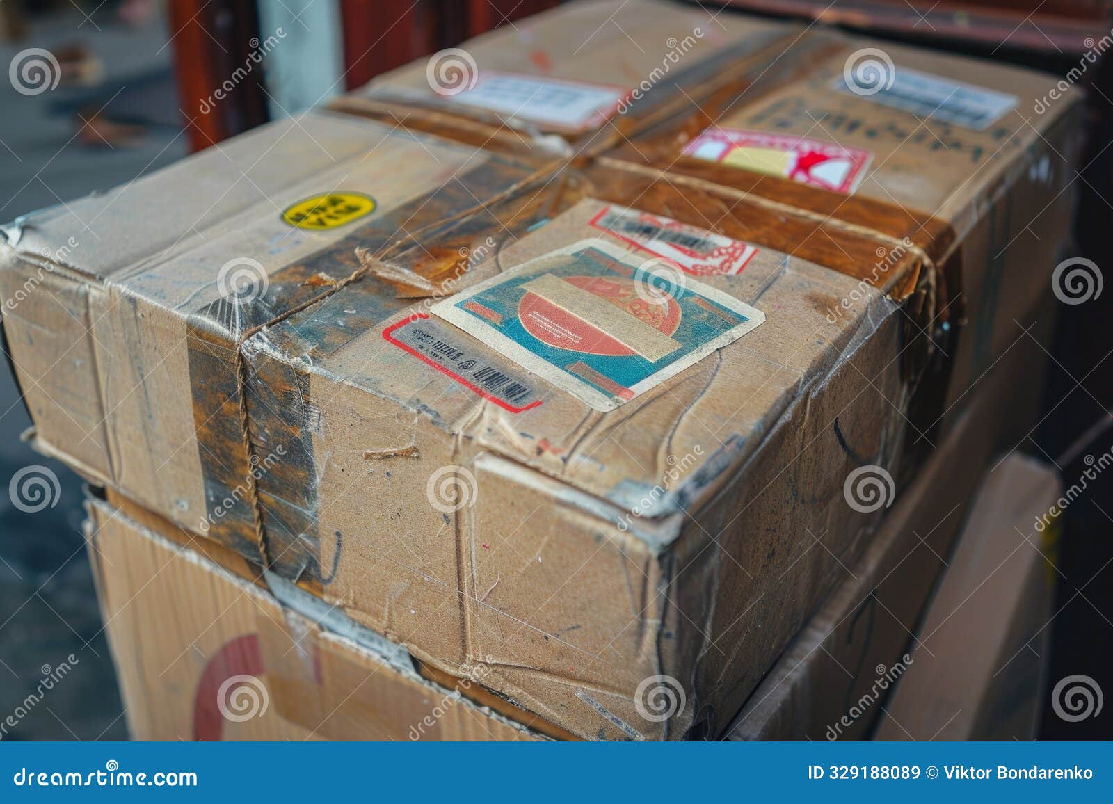 Cardboard Box with Stickers Stock Image - Image of container, returning ...