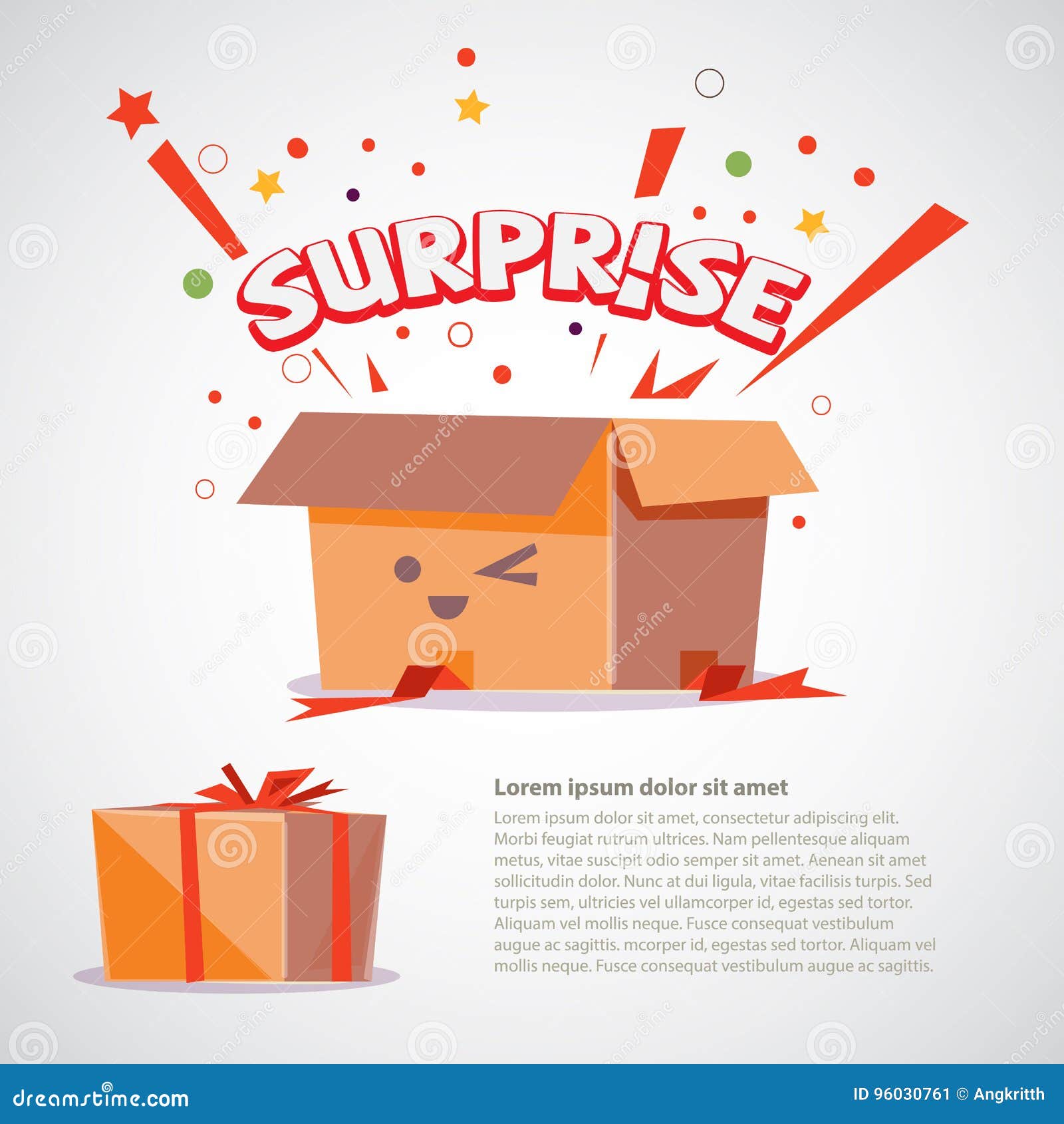 Cardboard Box with Surprise Text Design. Character Design - Vector ...