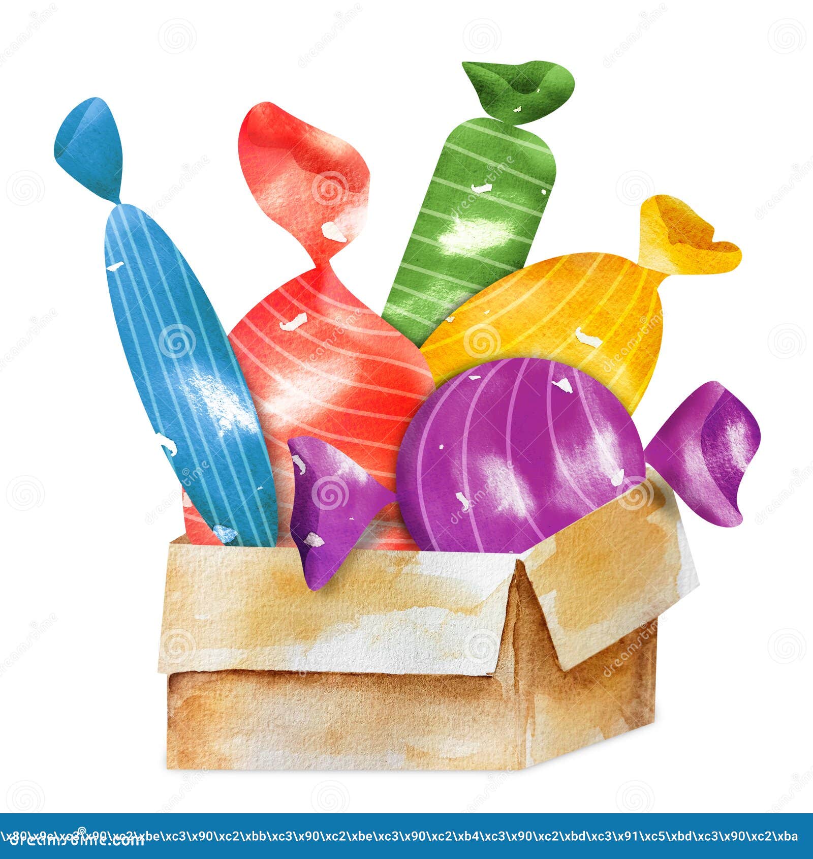 Cardboard Box with Sweets Watercolor Illustration Stock Illustration ...