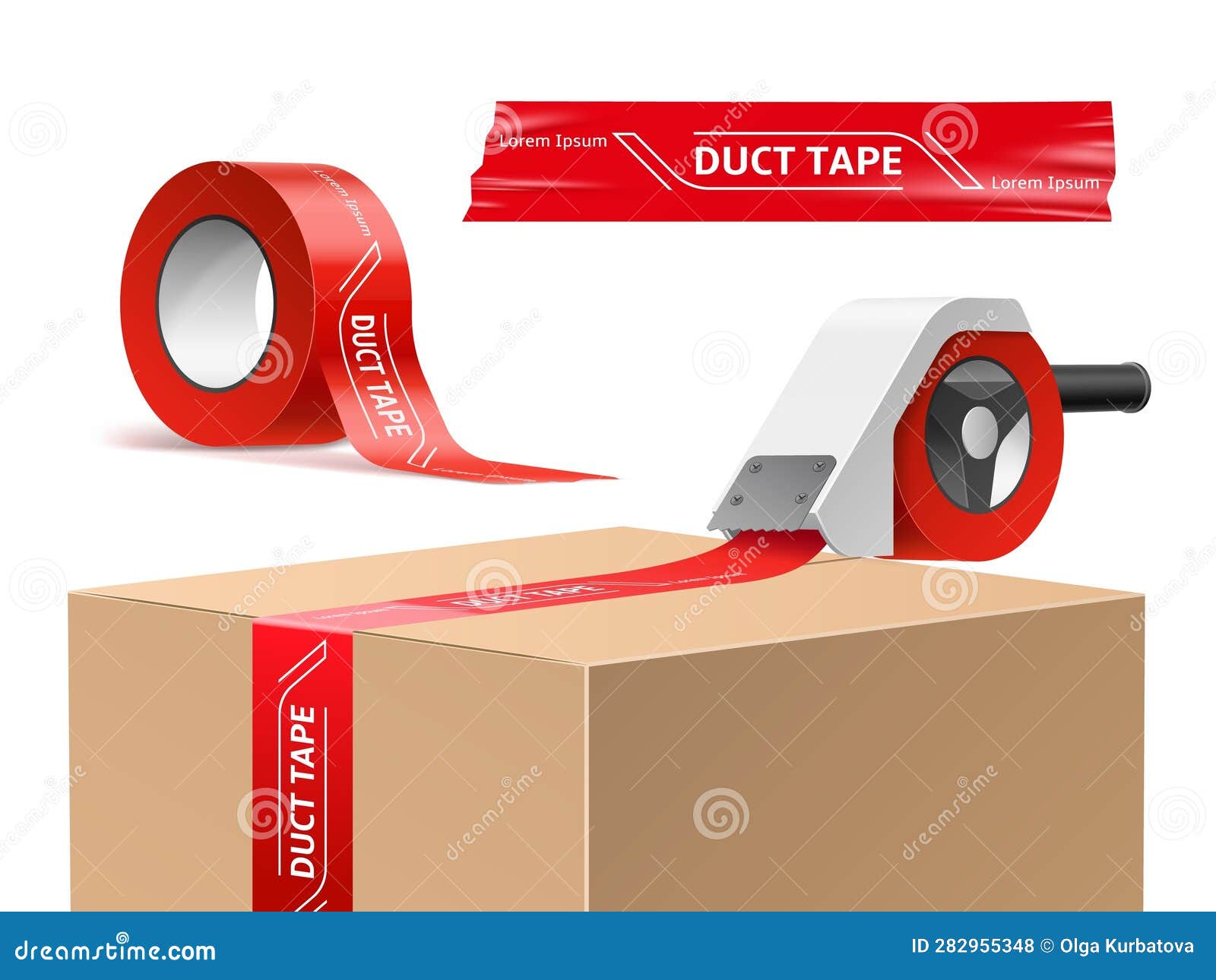 Cardboard Box with Tape. Realistic Packaging, Sealing Process with ...