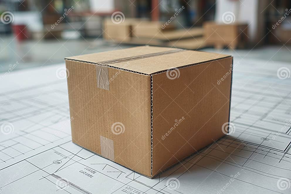 Cardboard Box on Technical Drawing Stock Image - Image of industry ...