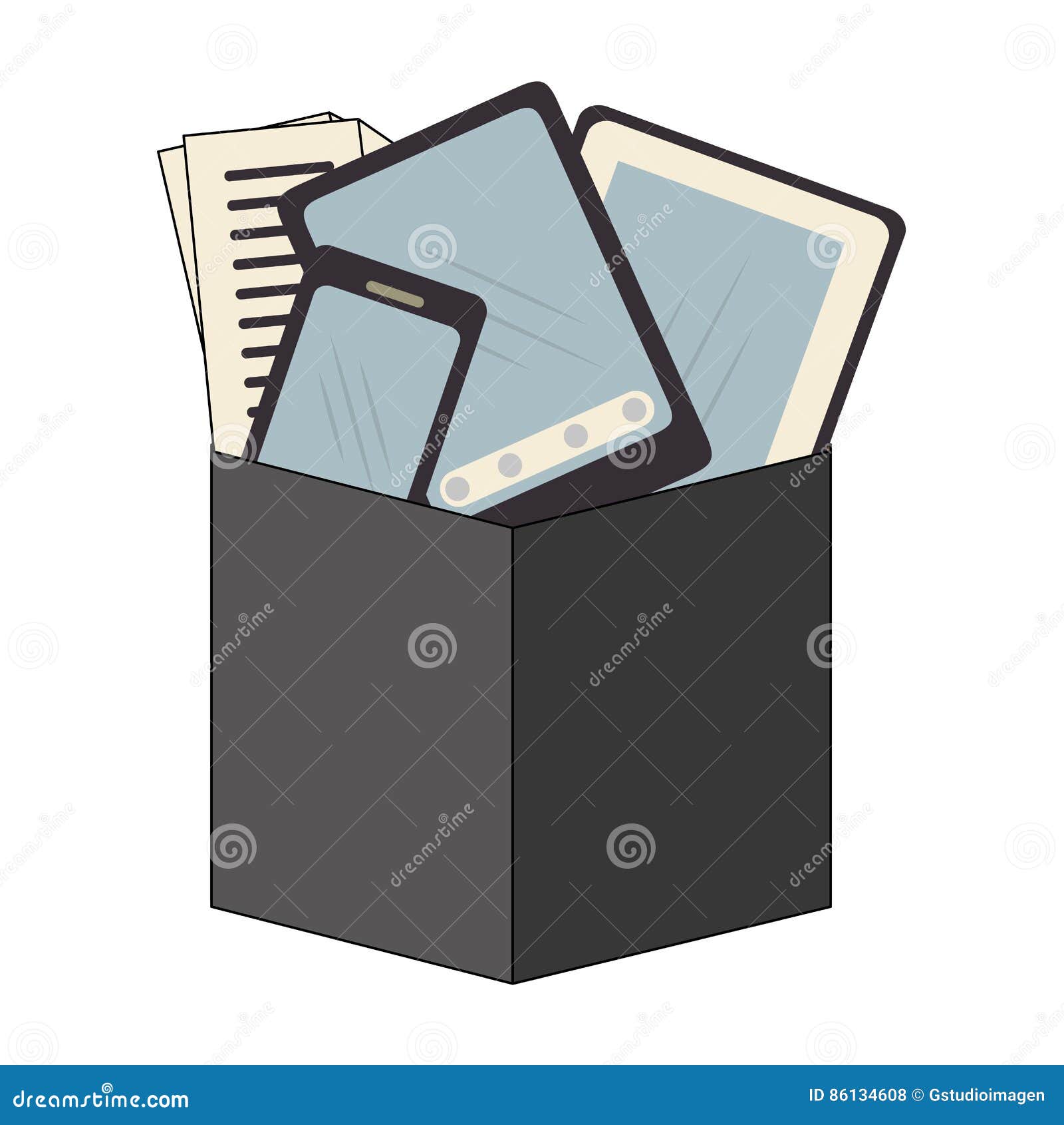 Cardboard Box with Technological Devices Stock Vector - Illustration of ...