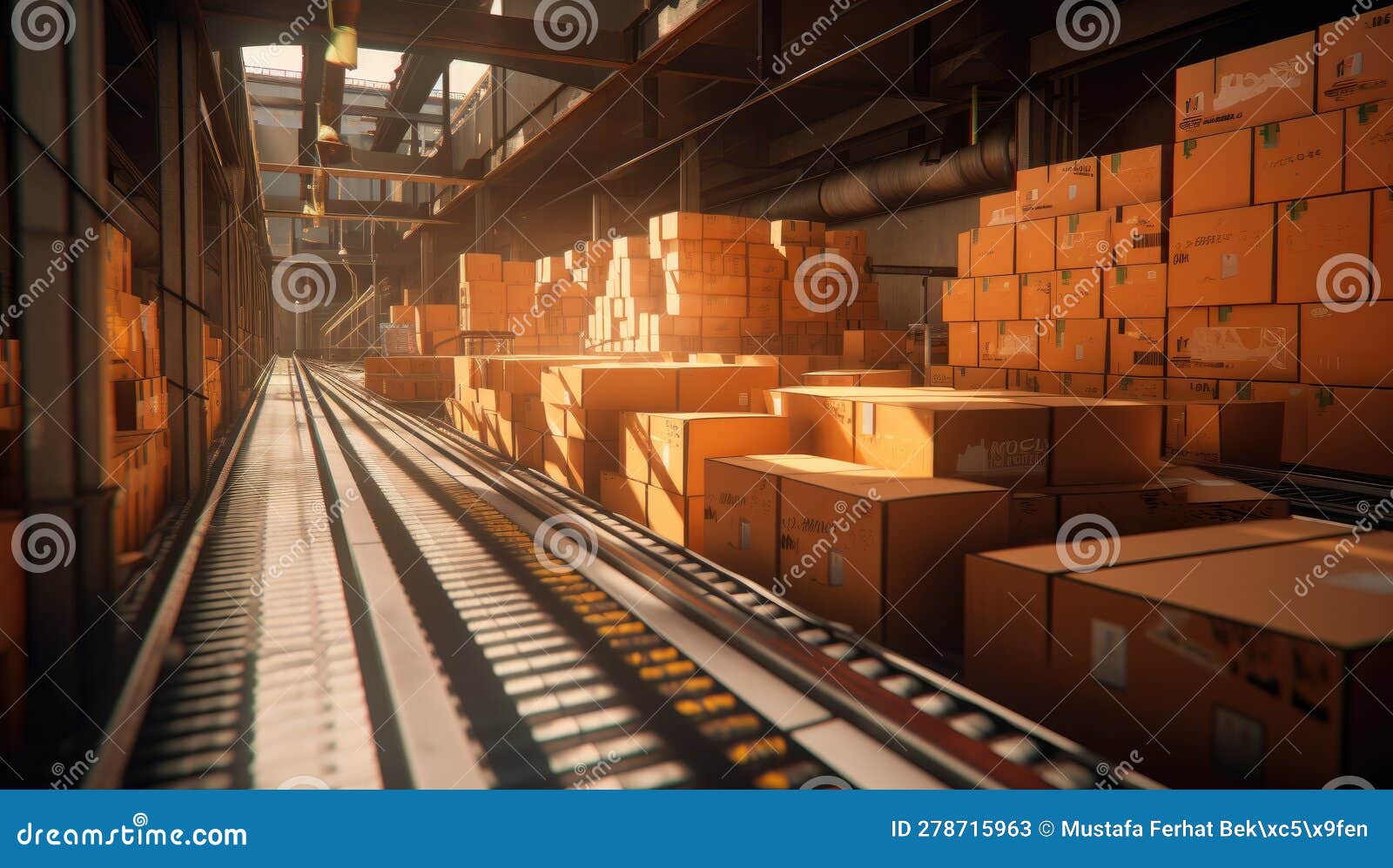 Cardboard Box Transported Along Conveyor in Factory. Generative AI ...
