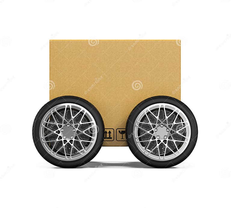 Cardboard Box on Wheels stock illustration. Illustration of render ...