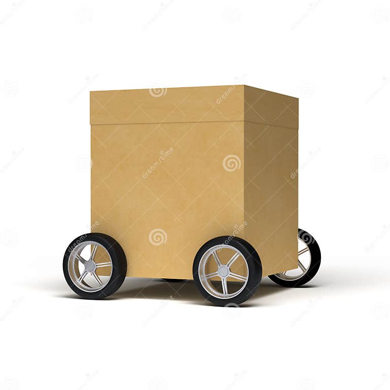 Cardboard Box on Wheels Isolated on White Stock Illustration ...