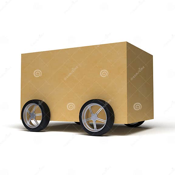 Cardboard Box on Wheels Isolated on White Stock Illustration ...