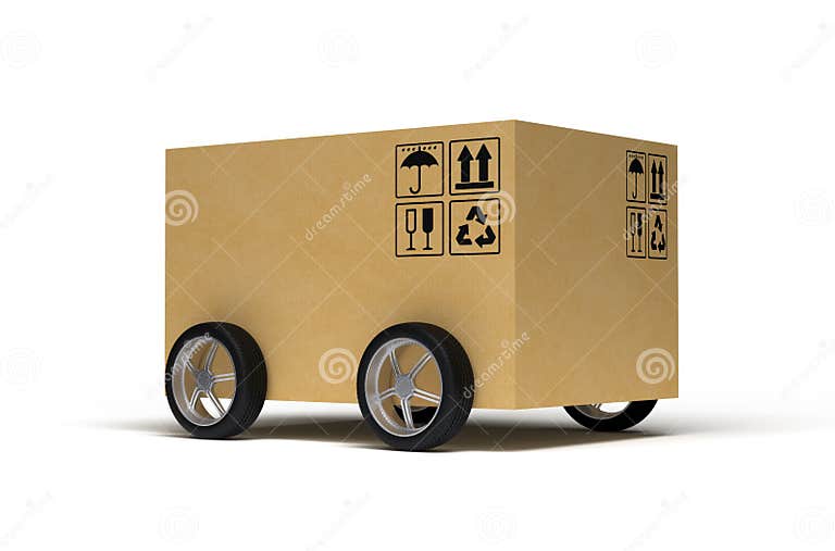 Cardboard Box on Wheels Isolated on White Stock Illustration ...