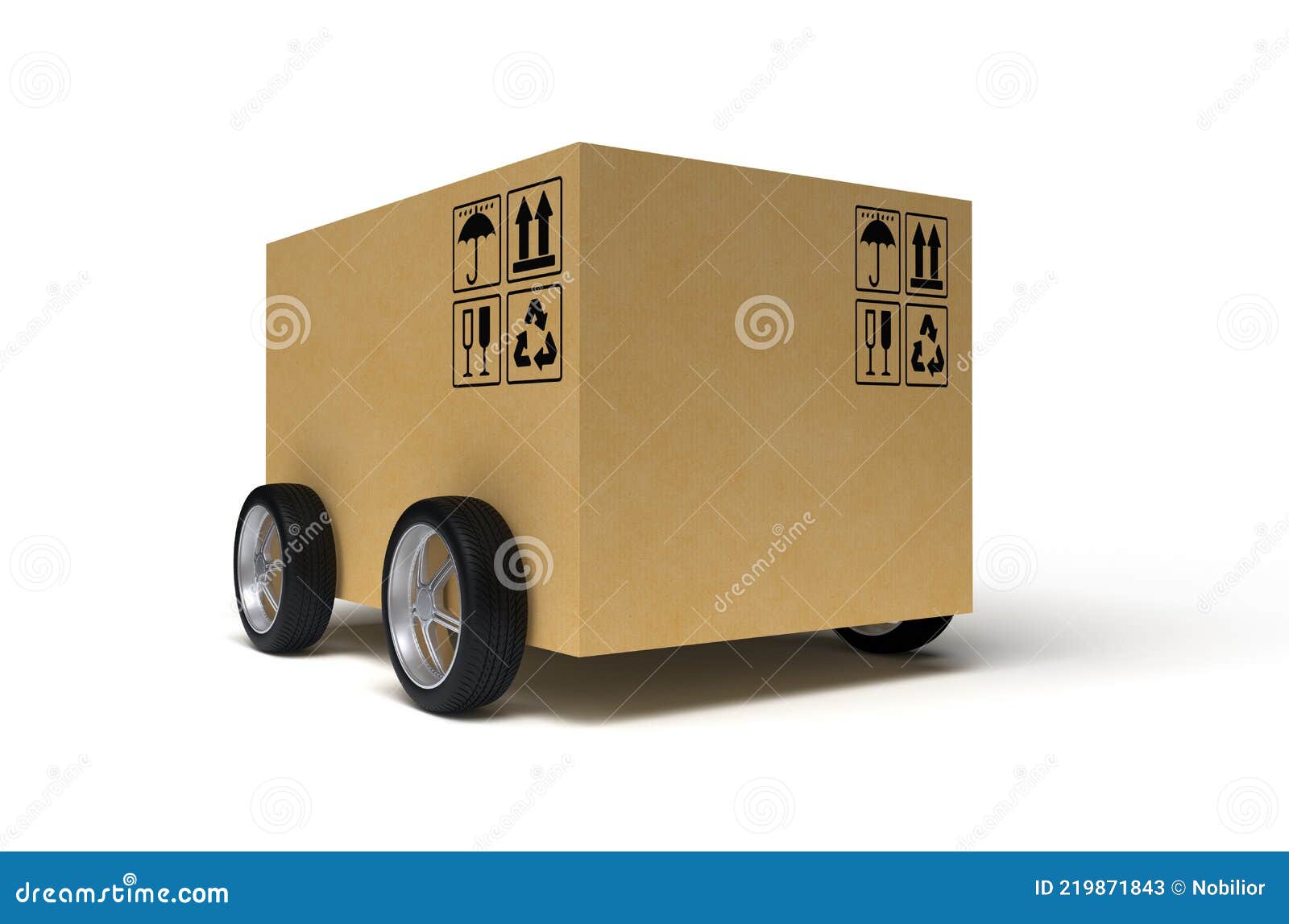 Cardboard Box on Wheels Isolated on White Background. Stock Image ...