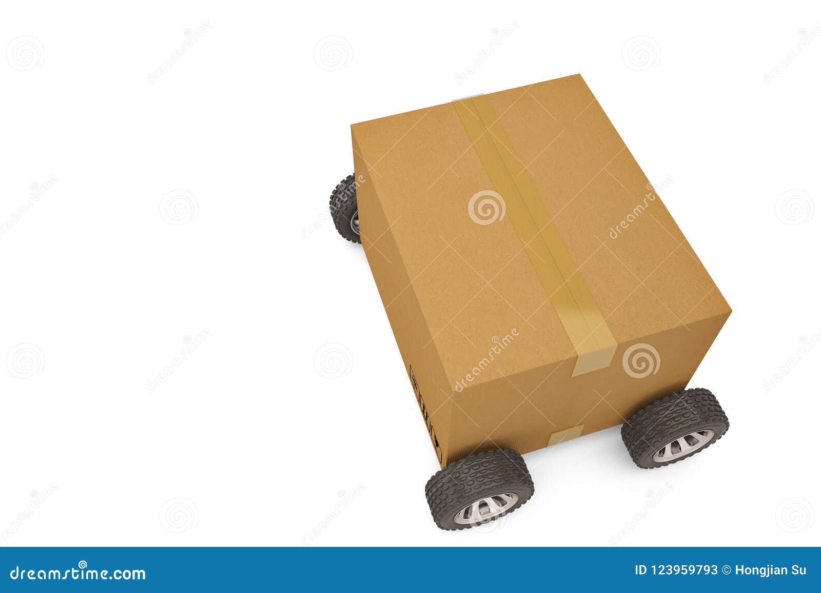 Cardboard Box with Wheels Shipping Concept.3D Illustration Stock ...