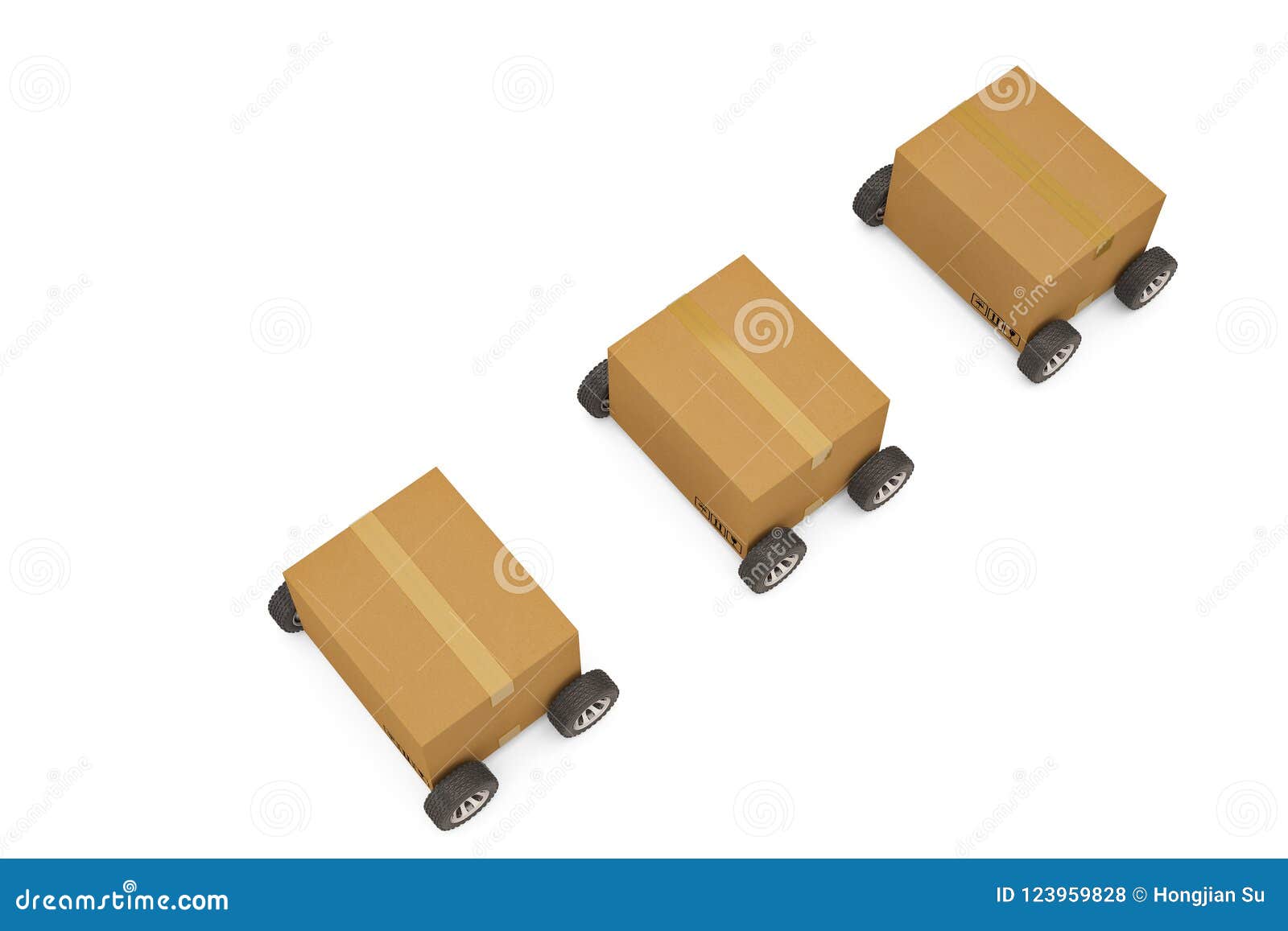 Cardboard Box with Wheels Shipping Concept.3D Illustration Stock ...