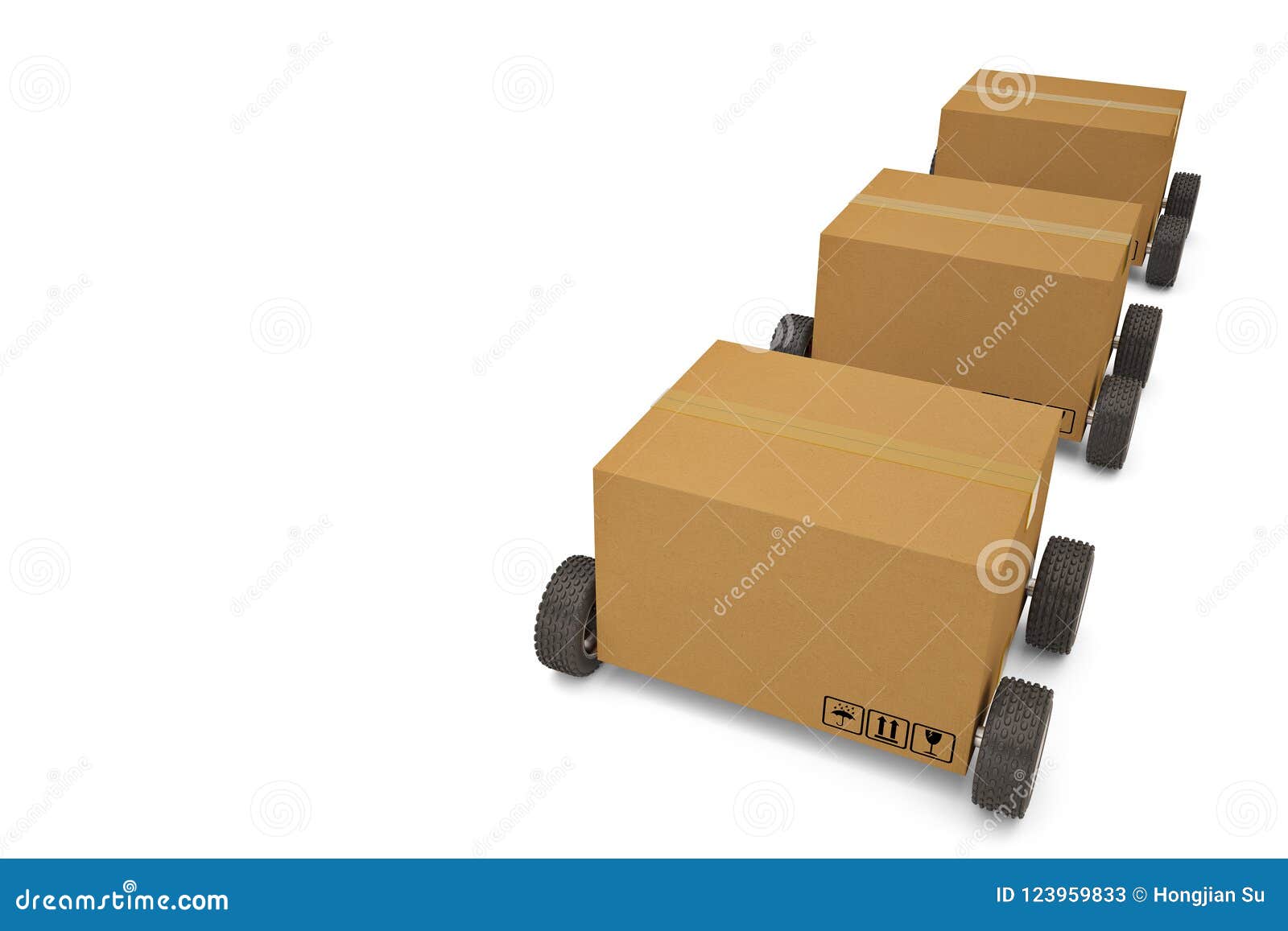 Cardboard Box with Wheels Shipping Concept.3D Illustration Stock ...