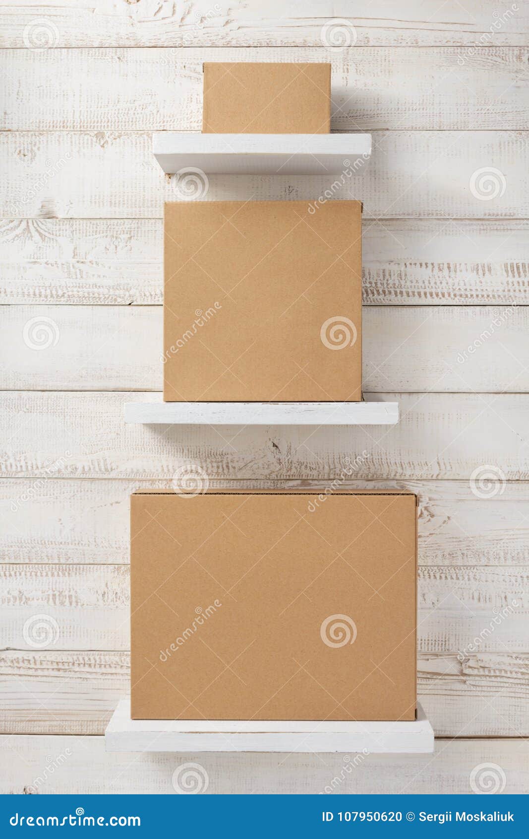 Cardboard Box on Wooden Shelf Stock Photo - Image of plank, crate ...