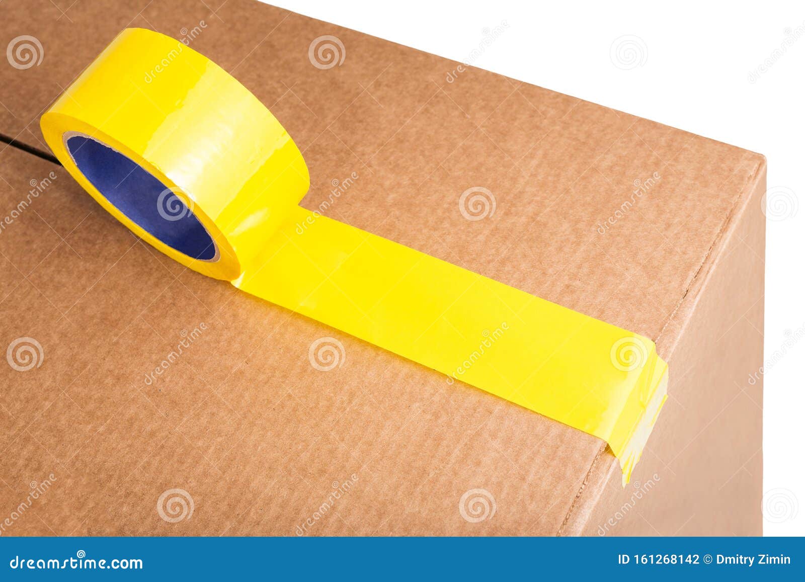 Cardboard Box with Yellow Adhesive Tape Stock Photo - Image of ...