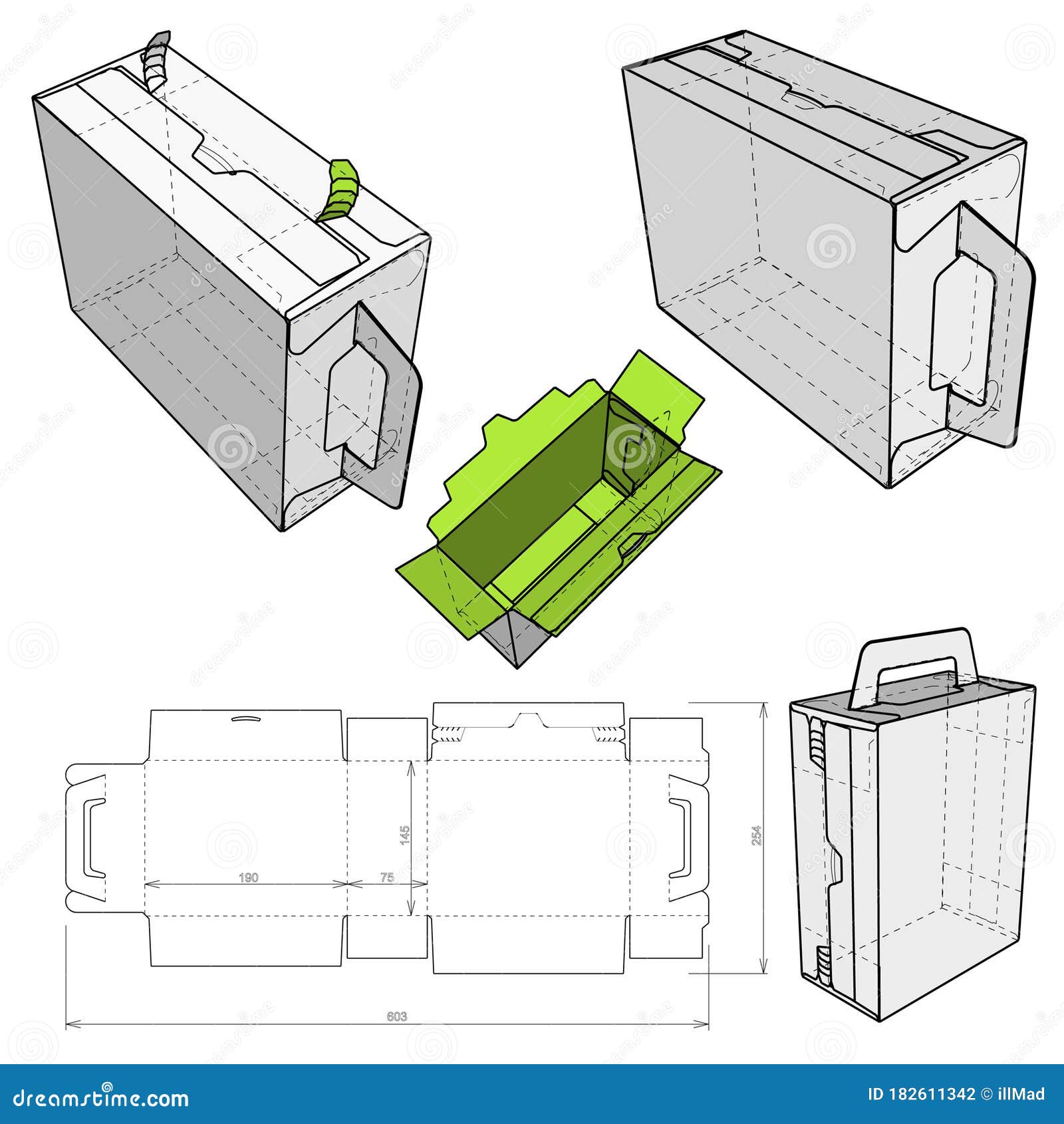 Cardboard Box with Zipper and Die-cut Pattern Stock Vector ...