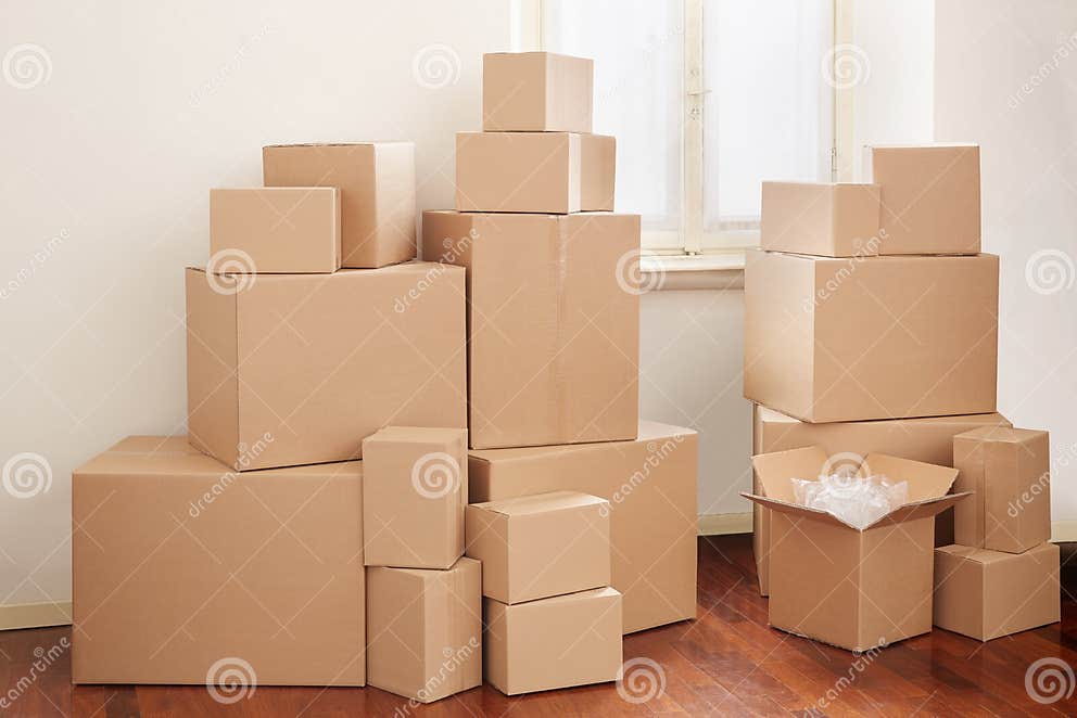 Cardboard Boxes in Apartment Stock Photo - Image of brown, store: 30688866