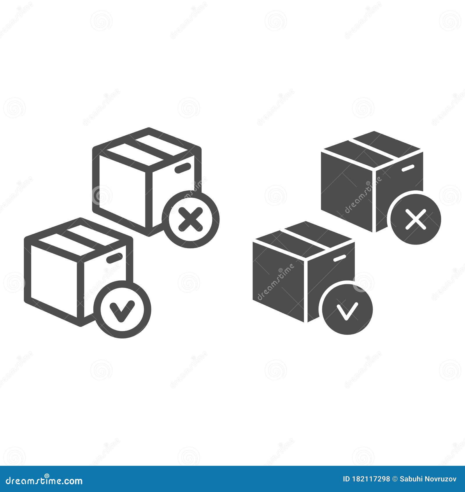 Cardboard Boxes Approved and Rejected Line and Solid Icon, Logistic and ...