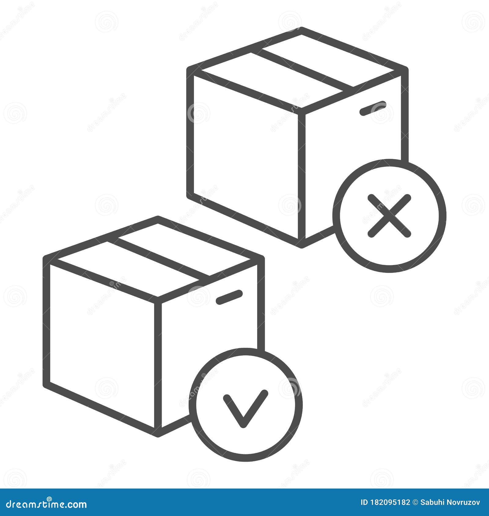 Cardboard Boxes Approved and Rejected Thin Line Icon, Logistic and ...