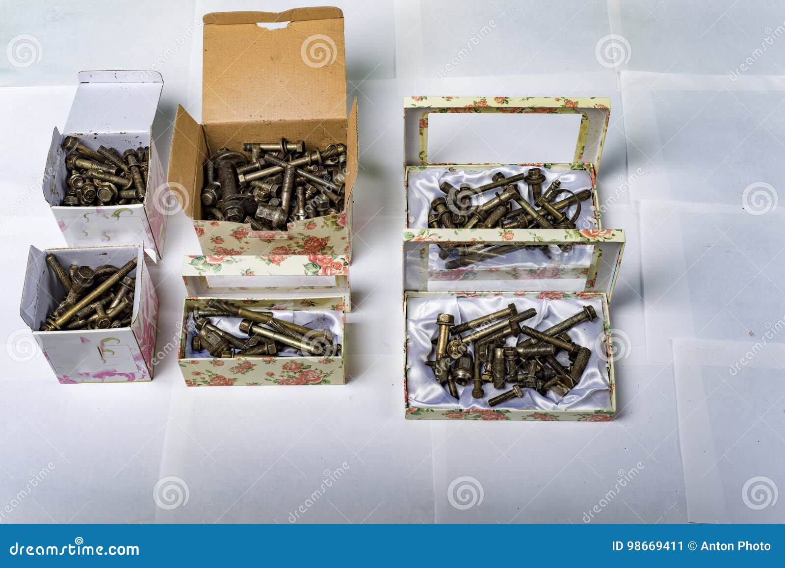 Cardboard Boxes with Bolts on White Background Stock Image - Image of ...