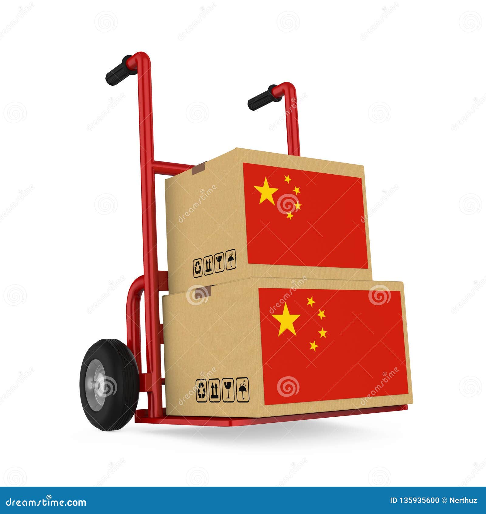 Boxes With China Flag Printed On A Conveyor Belt. 3D Rendering ...