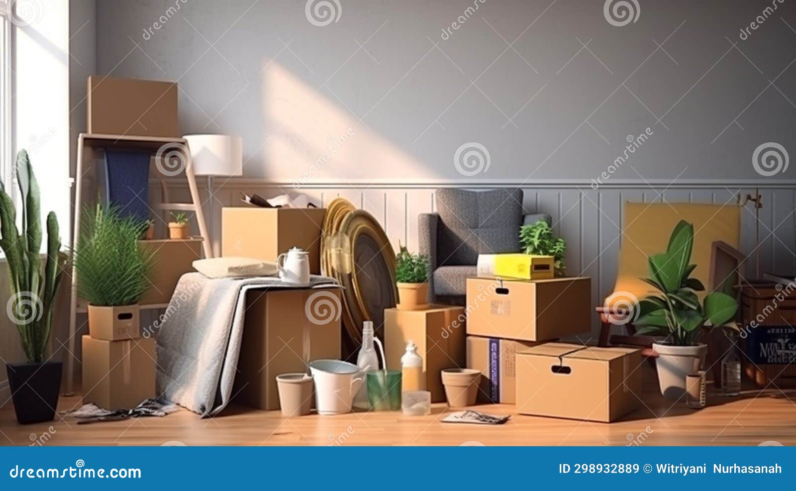 Cardboard Boxes and Cleaning Things for Moving into a New Home ...