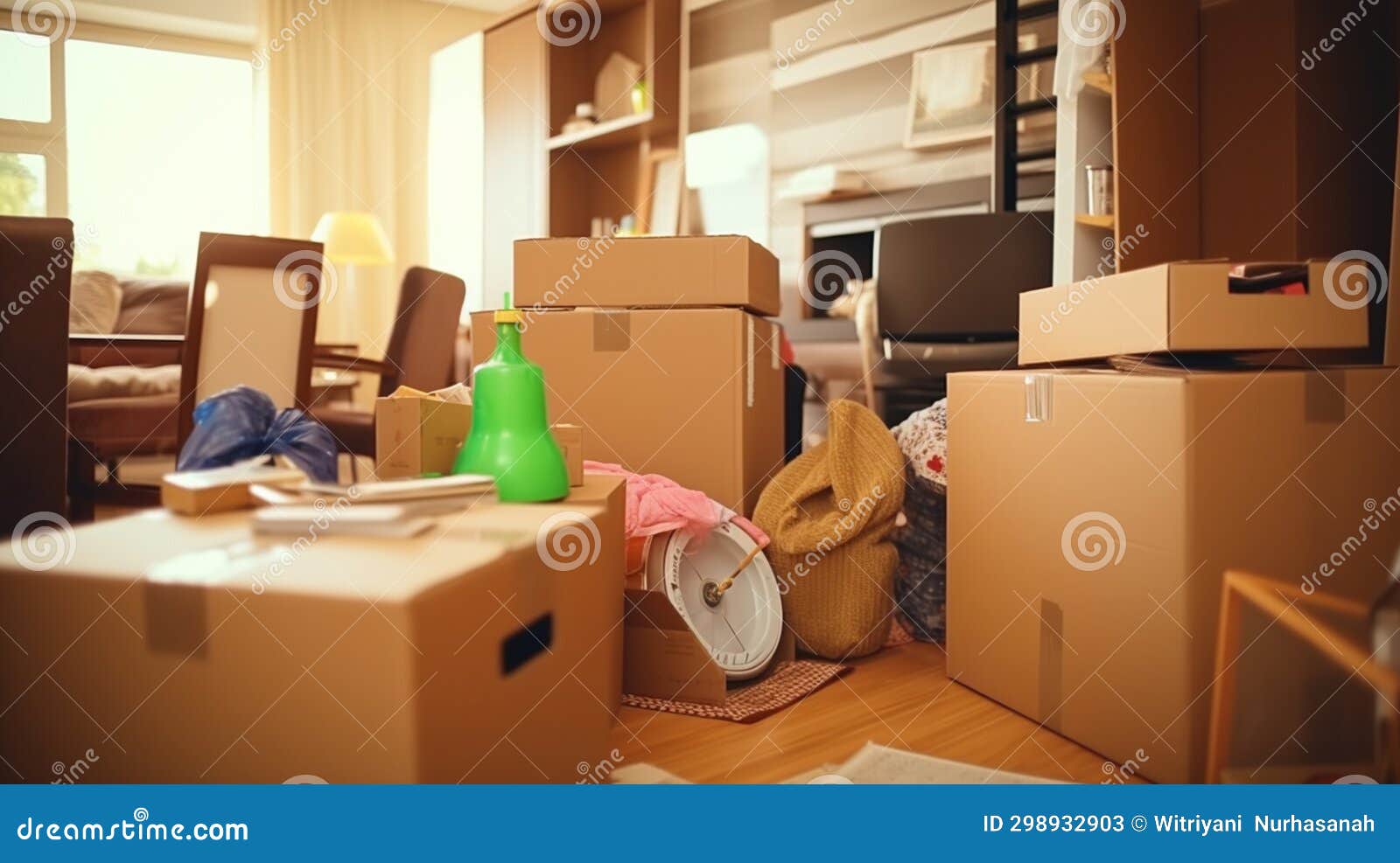 Cardboard Boxes and Cleaning Things for Moving into a New Home ...