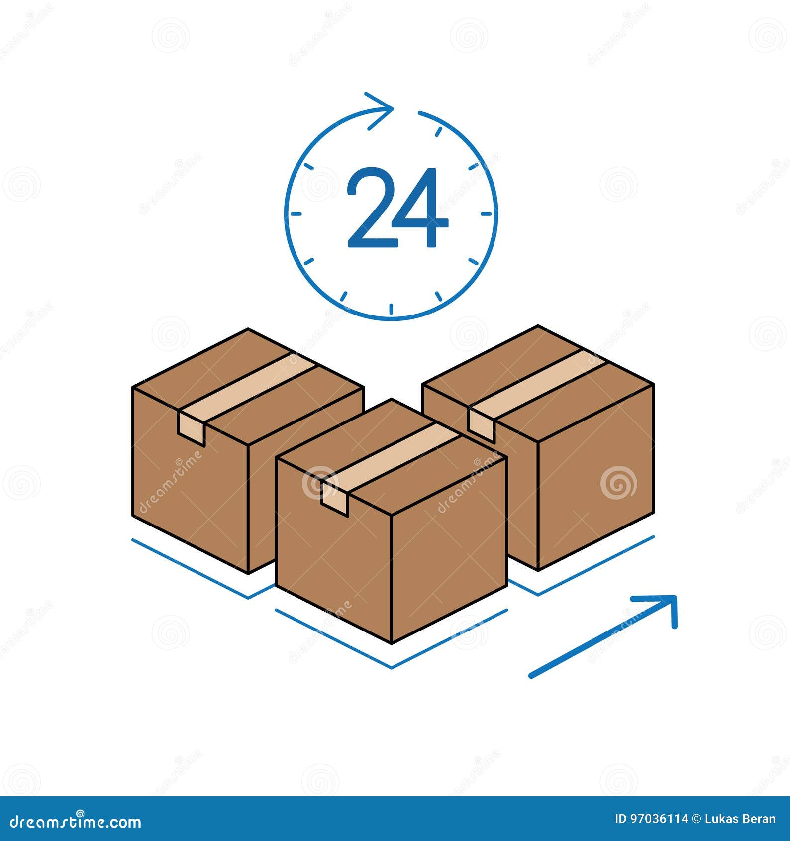 Cardboard Boxes with Clock on White Background Stock Vector ...