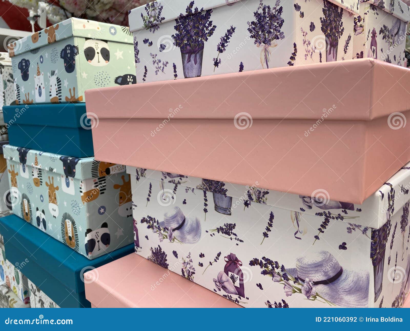 Cardboard Boxes with a Color Pattern. Gift Packaging Stock Photo ...