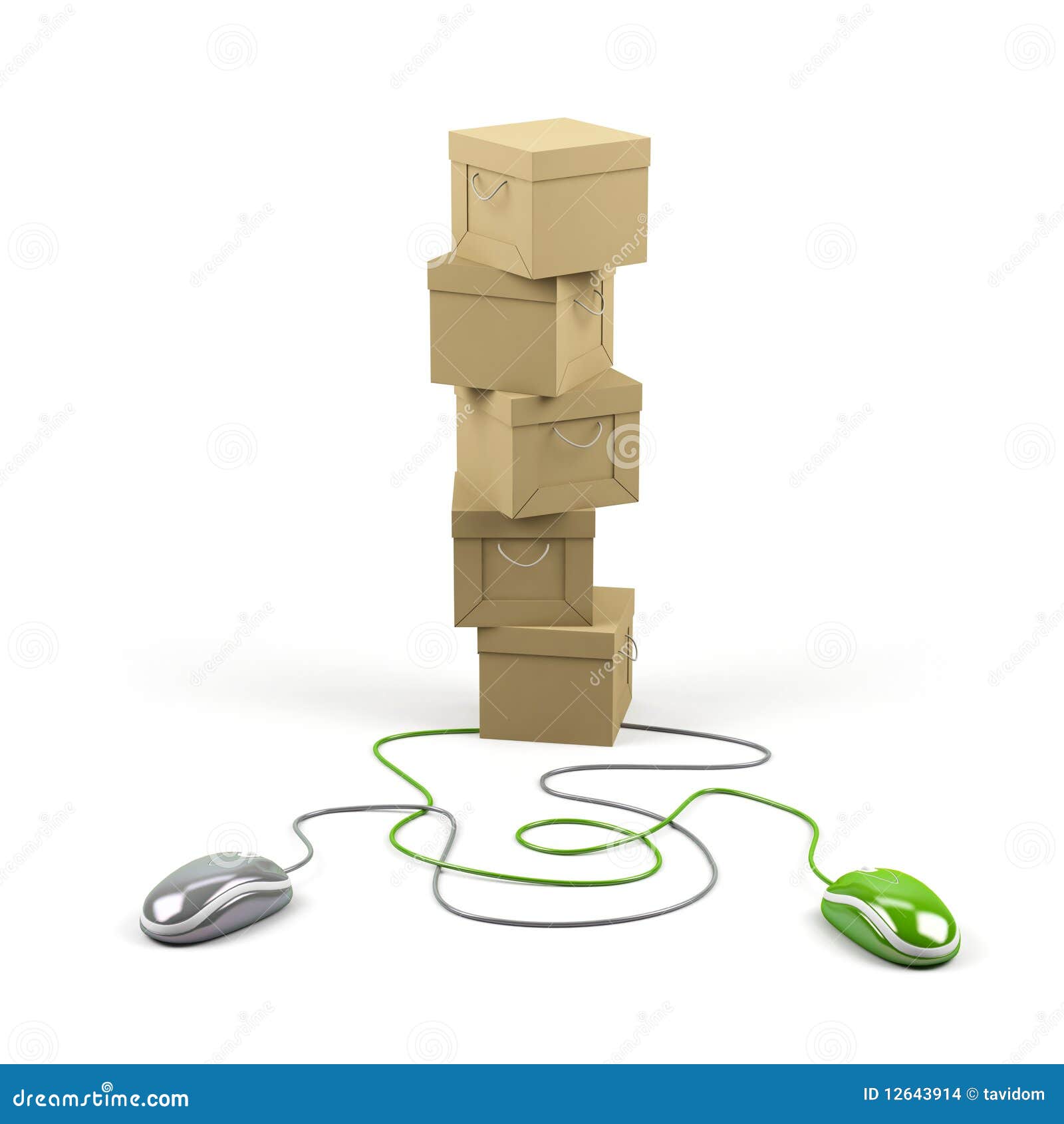 Cardboard Boxes Connected To a Two Computer Mouse. Stock Illustration ...