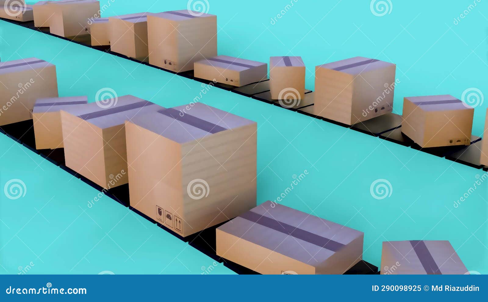 Cardboard Boxes on Conveyor Belt Being Scanned by Barcode, RFID Readers ...