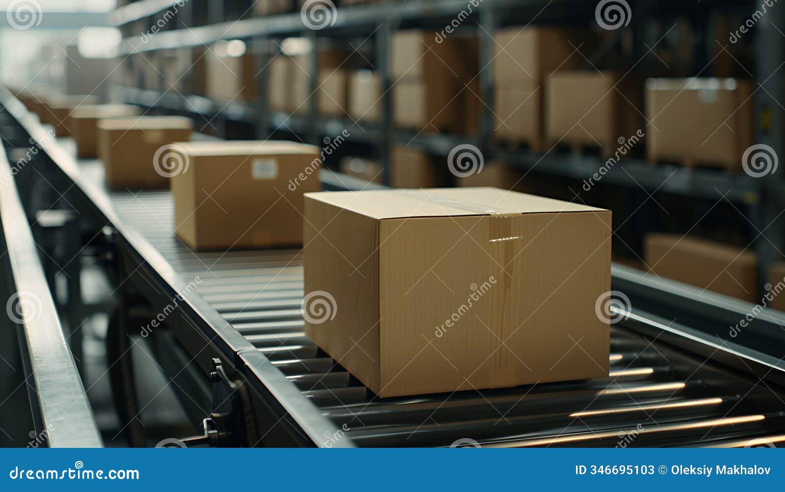 Cardboard Boxes on a Conveyor Belt in a Warehouse, Representing ...