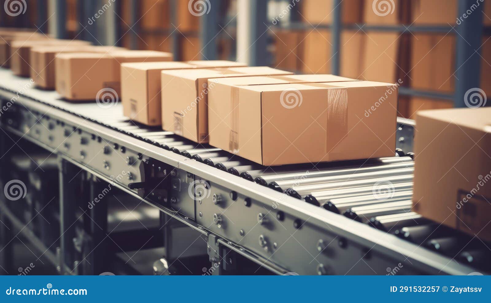 Cardboard Boxes on Conveyor Rollers Ready To Be Shipped by Courier for ...
