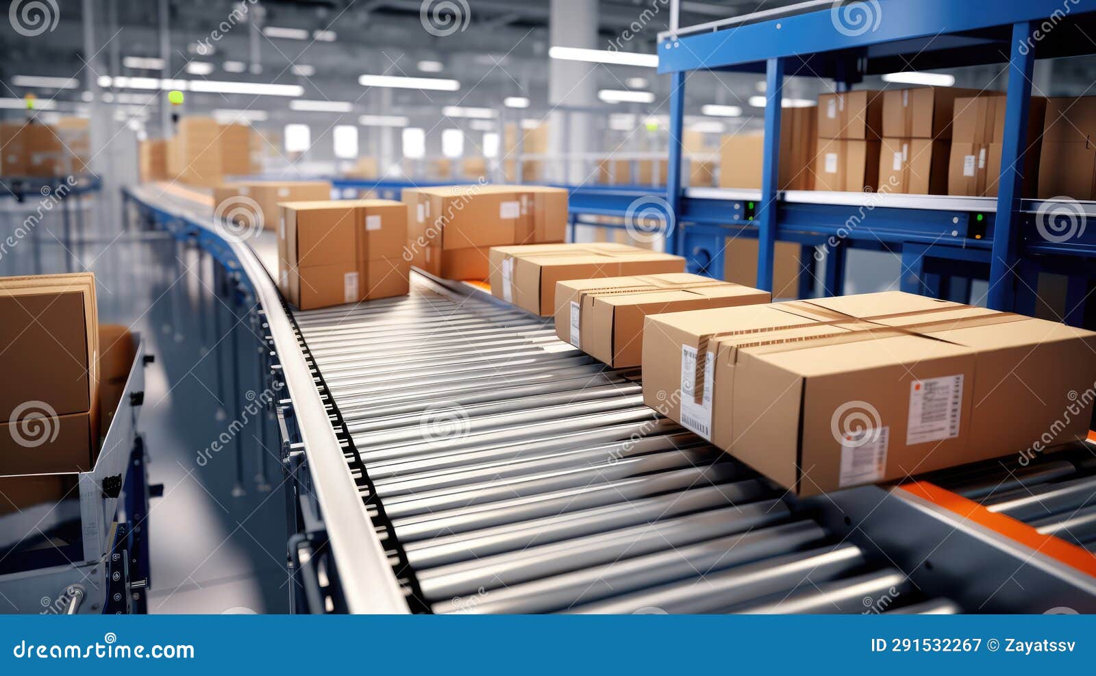 Cardboard Boxes on Conveyor Rollers Ready To Be Shipped by Courier for ...