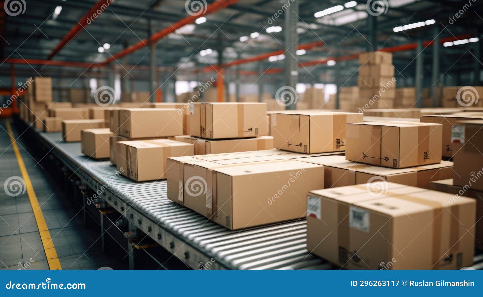 Cardboard Boxes on Conveyor Rollers Ready To Be Shipped by Courier for ...
