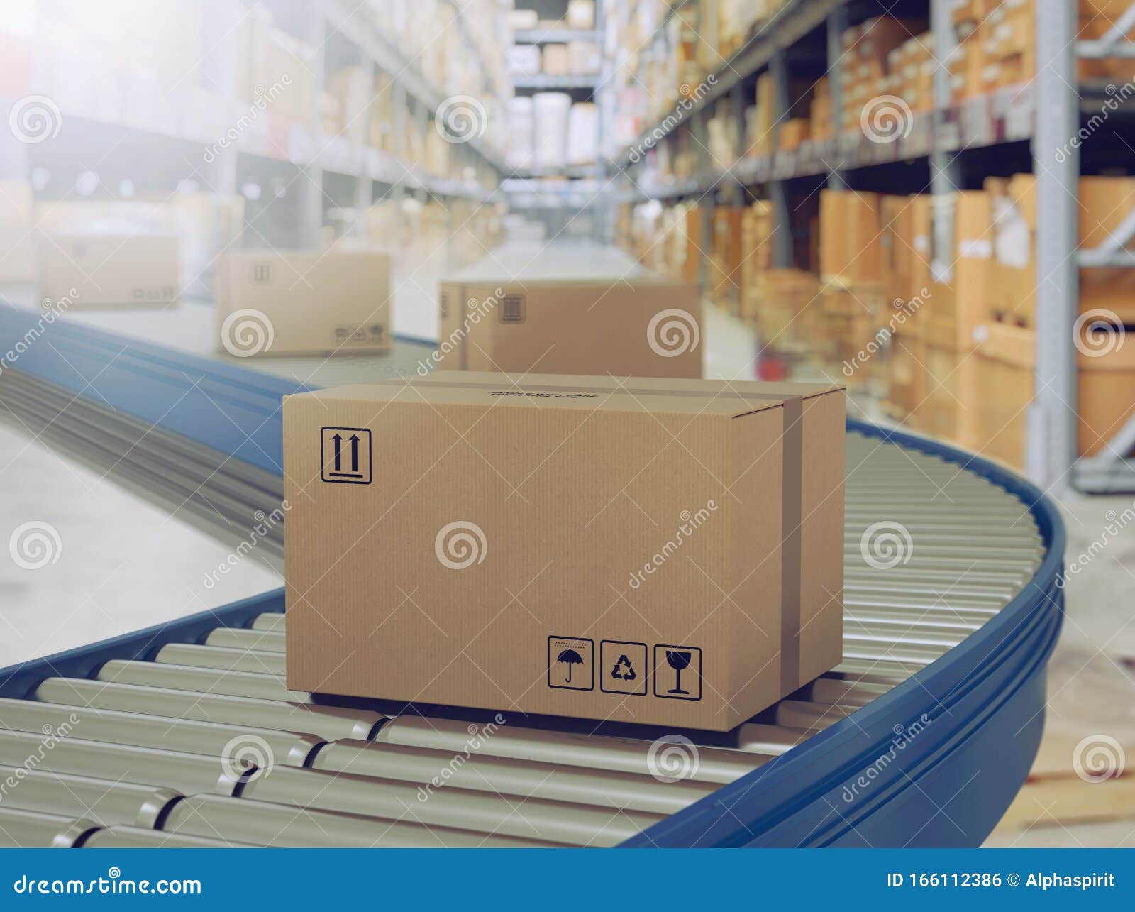 Cardboard Boxes on Conveyor Rollers Ready To Be Shipped by Courier for ...