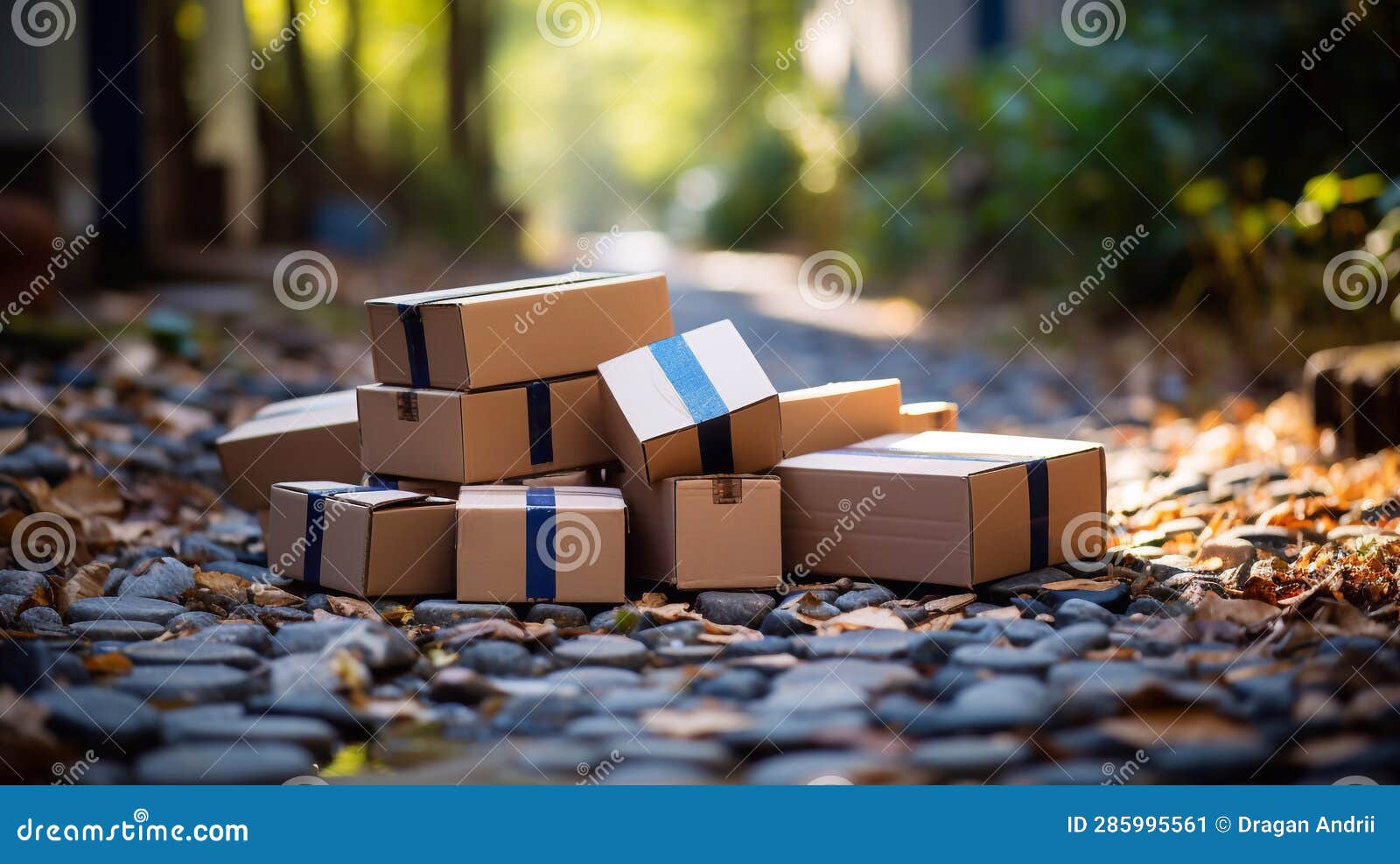 Cardboard Boxes with Delivery. Boxes on the Street on the Outside Stock ...
