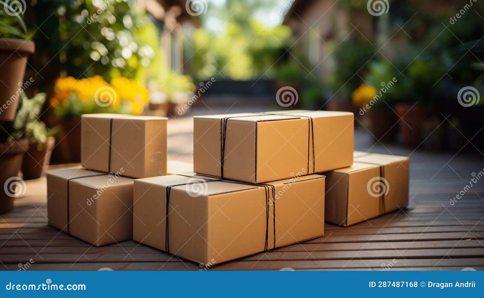 Cardboard Boxes with Delivery. Boxes on the Street on the Outside Stock ...
