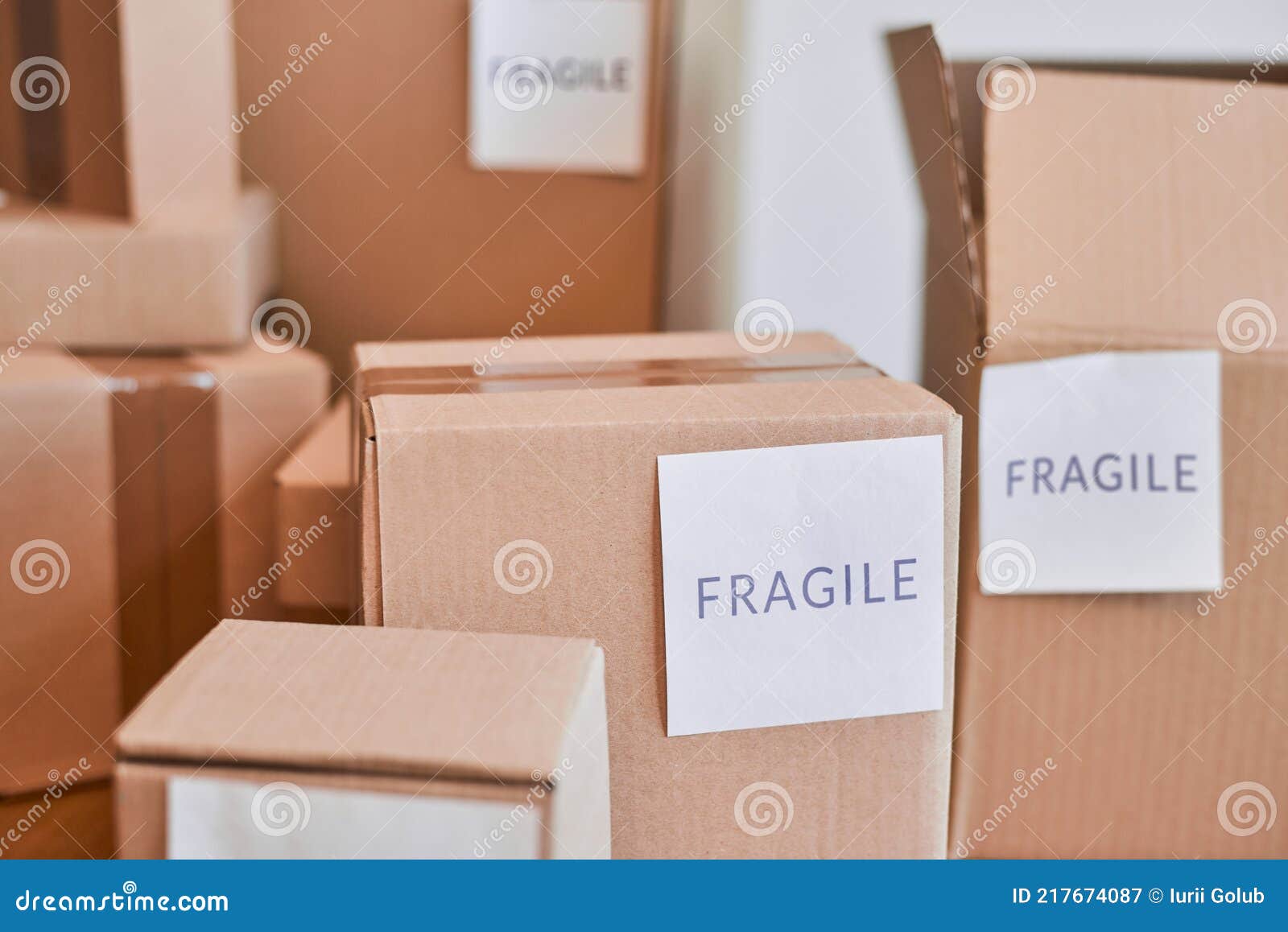Cardboard Boxes of Different Sizes with Fragile Labels Stock Image ...