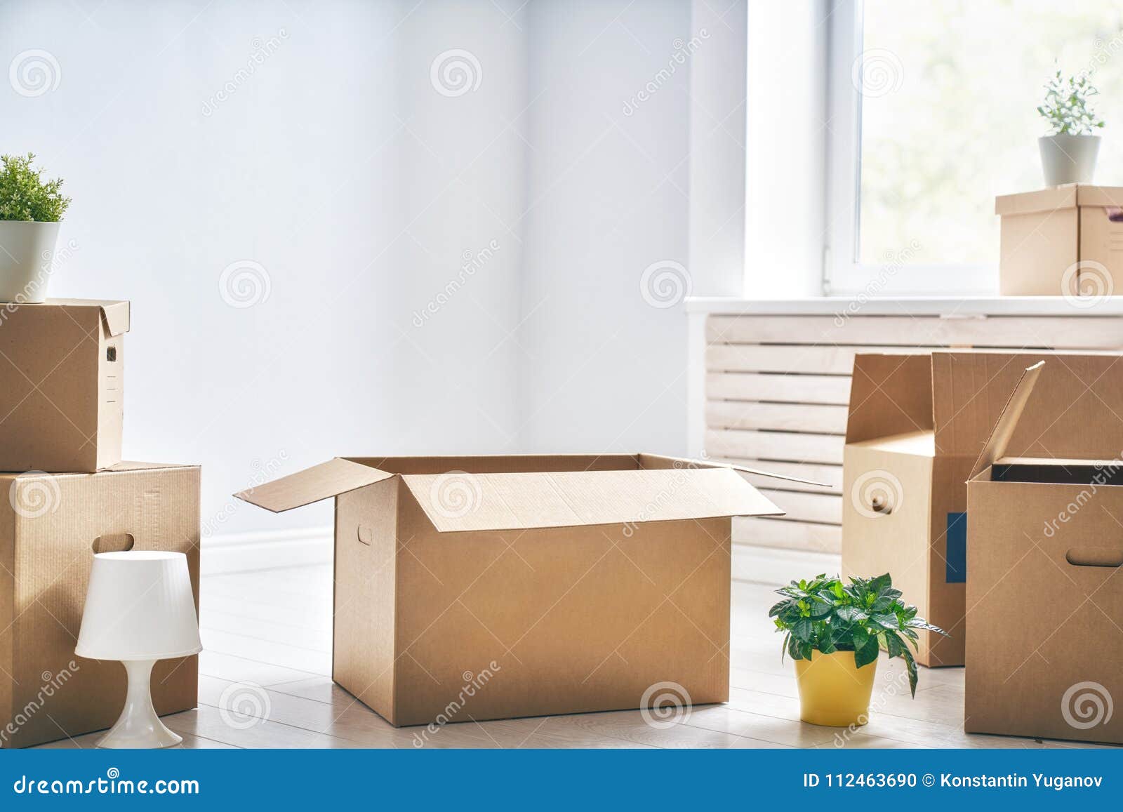 Cardboard boxes in room stock photo. Image of empty - 112463690
