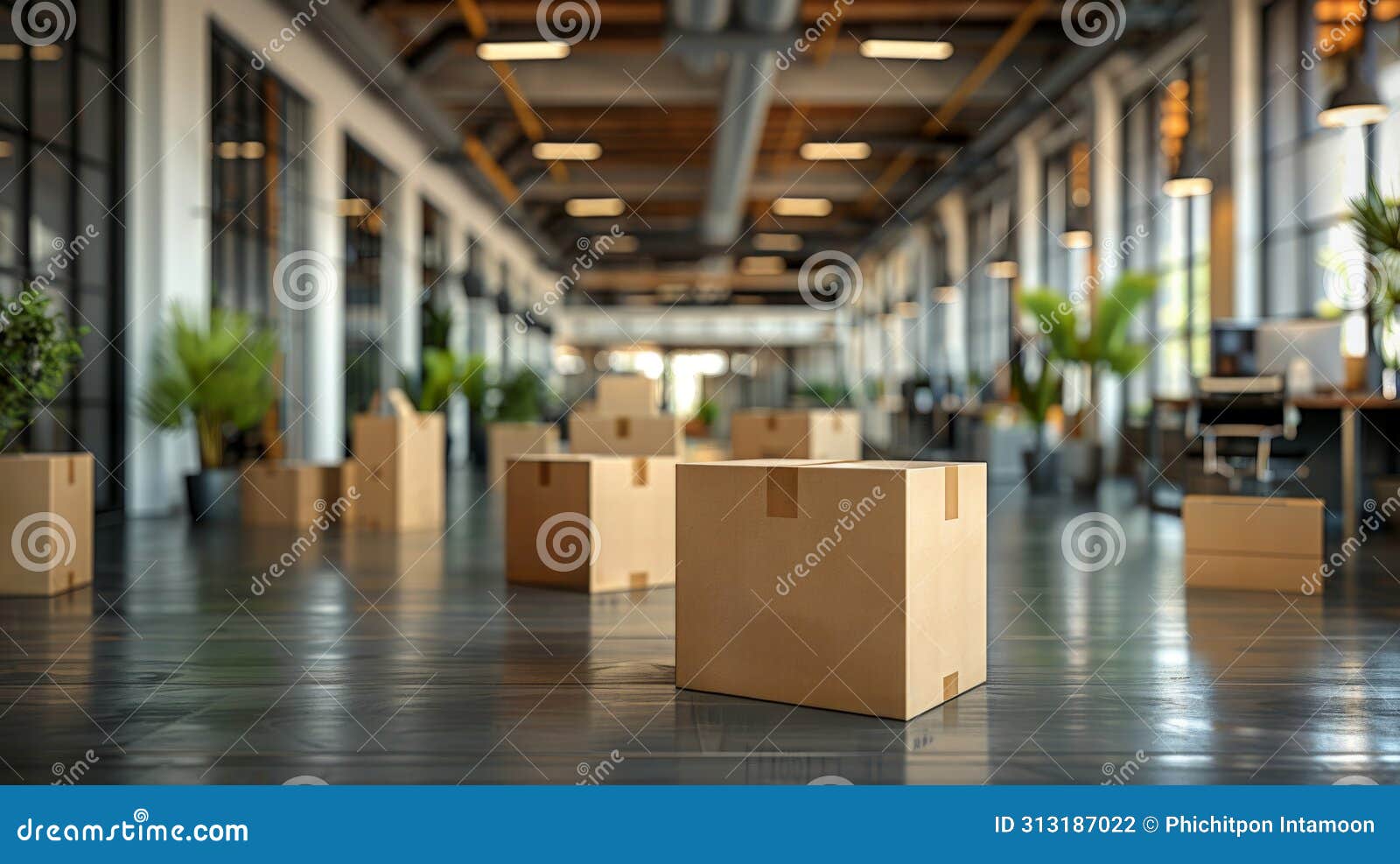 Cardboard Boxes in Empty Office Interior, Moving Concept. . Move To New ...