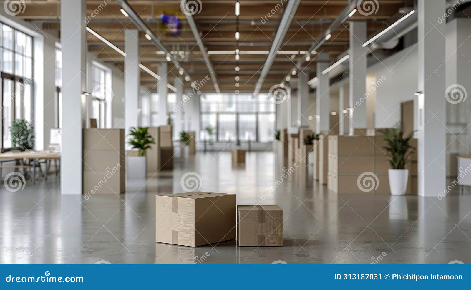 Cardboard Boxes in Empty Office Interior, Moving Concept. . Move To New ...