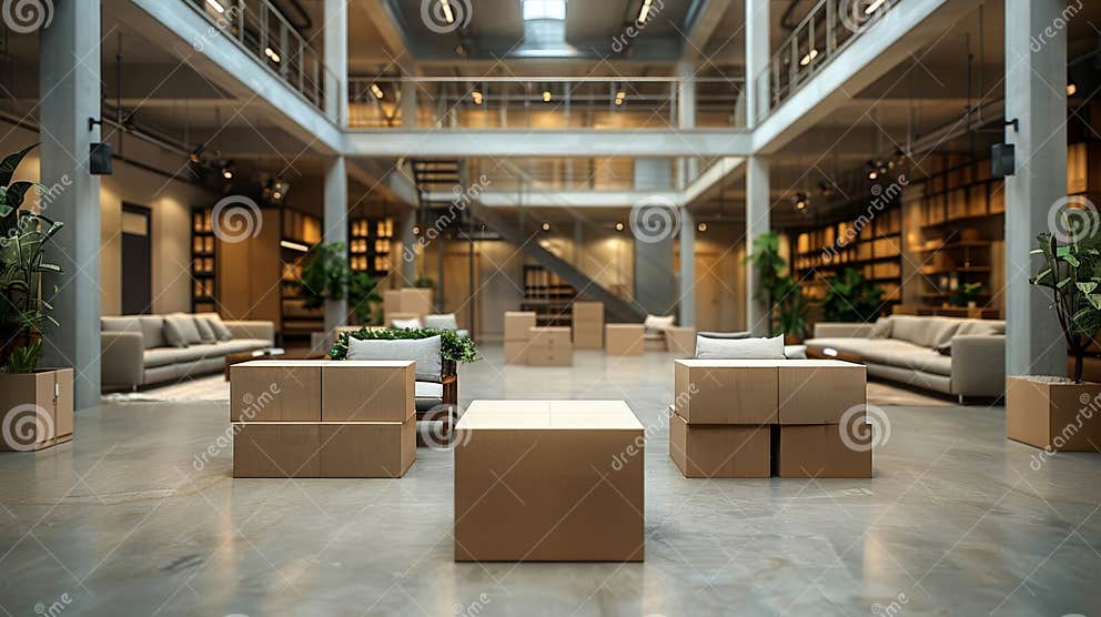 Cardboard Boxes in Empty Office Interior, Moving Concept. . Move To New ...