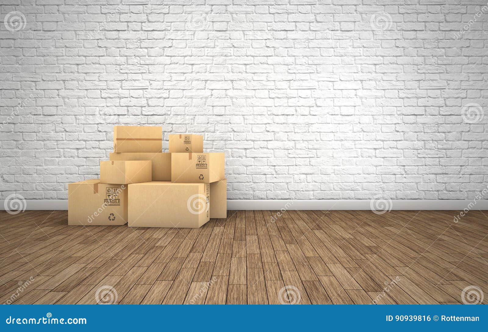 Cardboard Boxes in Empty Room. 3d Rendering Stock Illustration ...